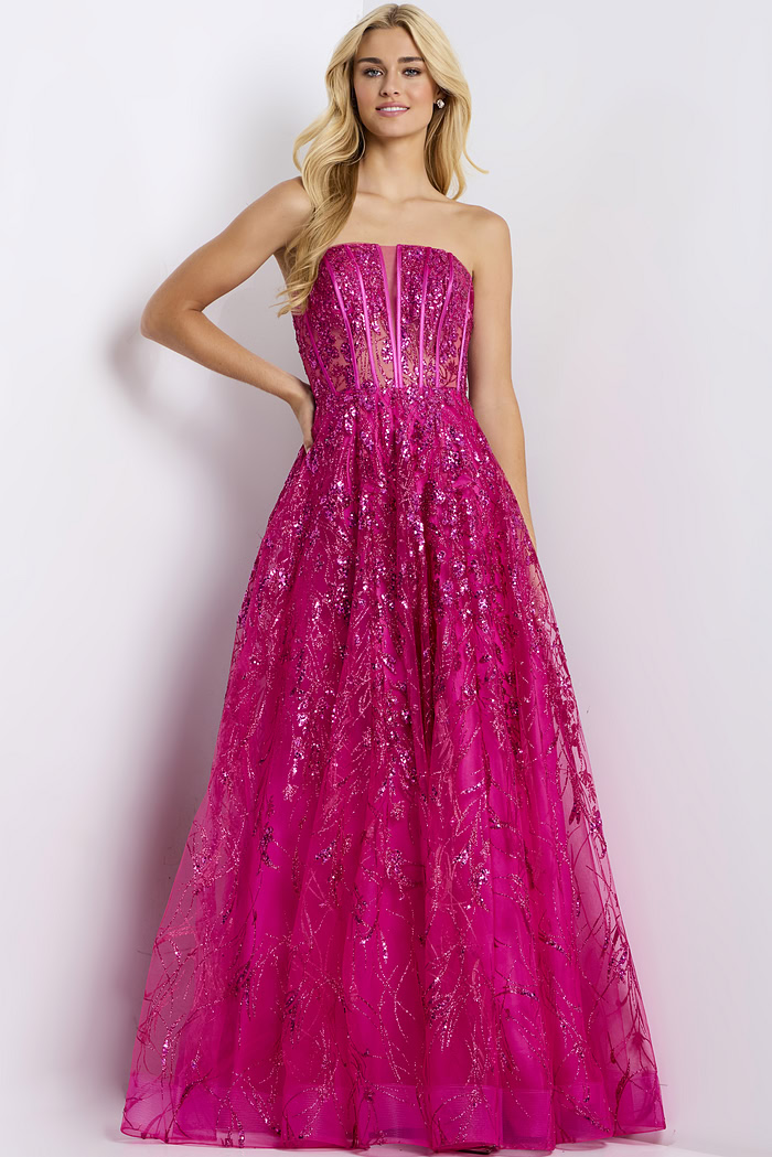 Strapless Corset Ball Gown With Bow Back 45913 | Jovani