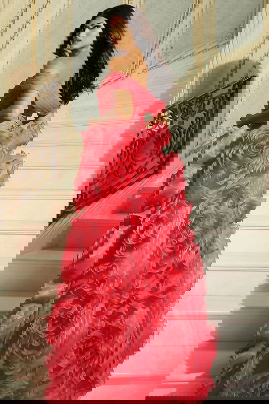 Off Shoulder Ball Gown With 3D Floral Appliqués 42187 | Jovani