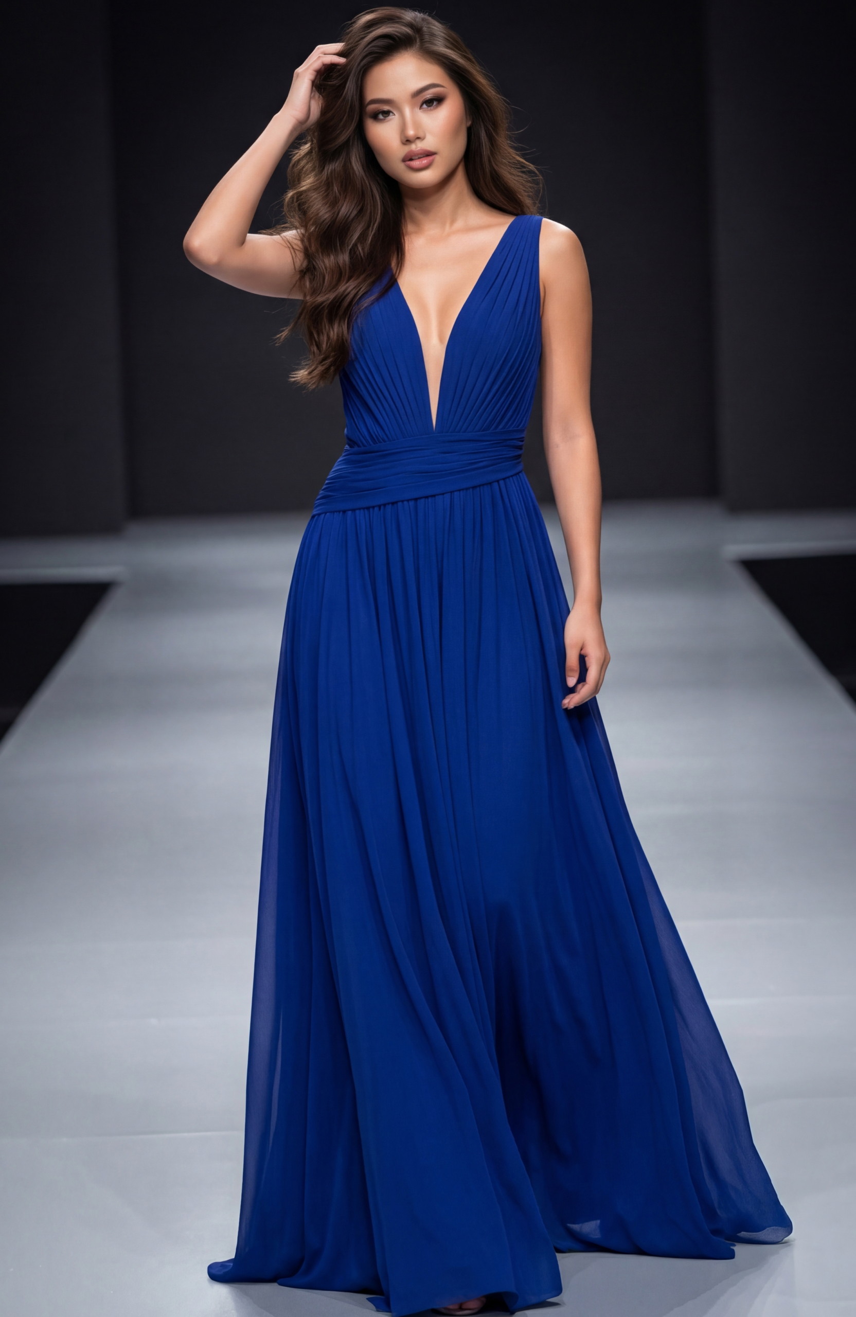 Deep V Neck Pleated Gown With High Slit 44405 | Jovani