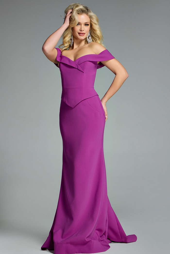 Off-Shoulder Fitted Gown with Folded Neckline 44861 | Jovani