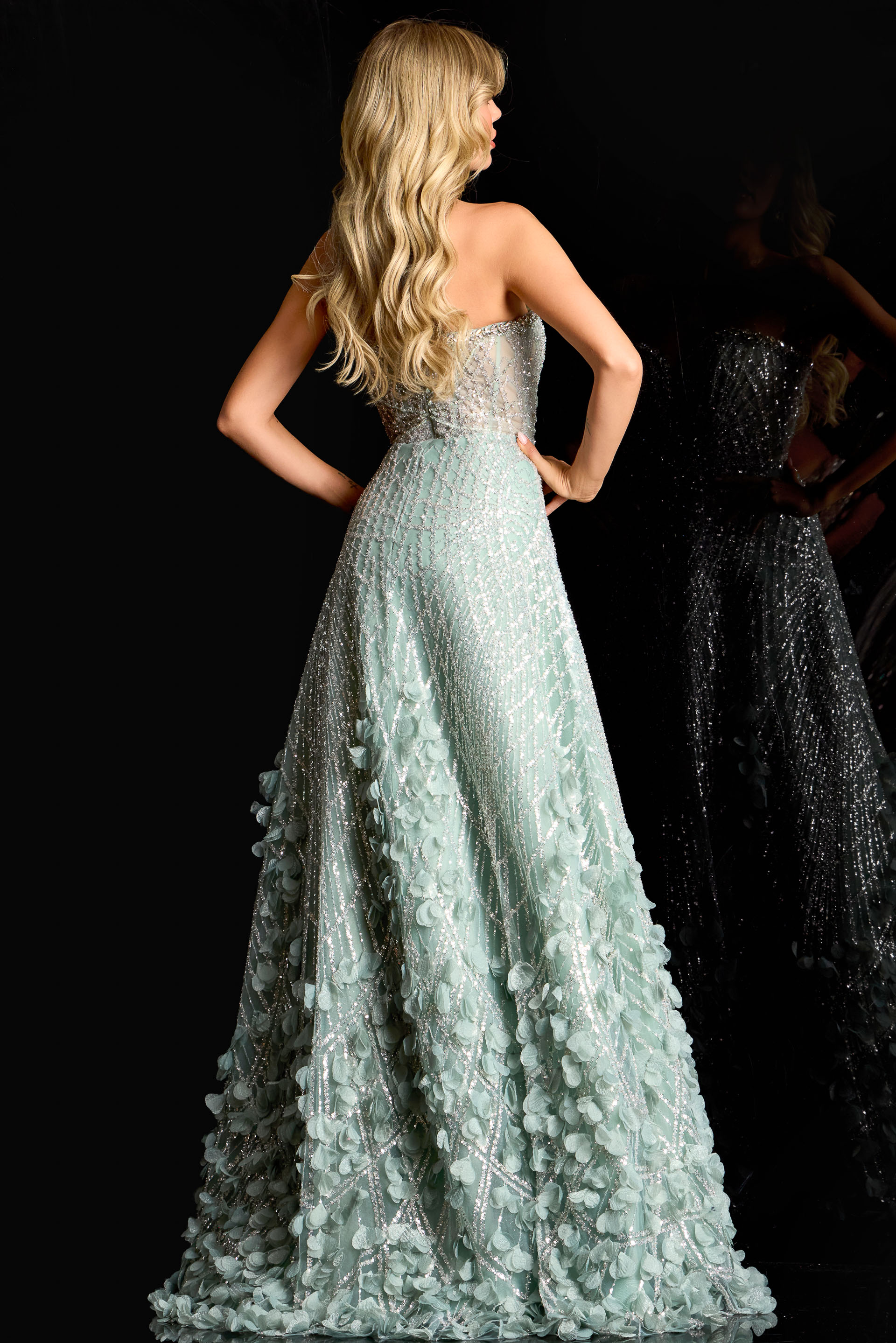 Beaded A-Line Gown With 3D Floral Details 45069 | Jovani