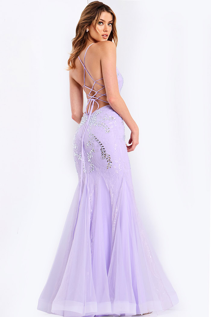 Lavender Lace Prom Dress With Open Back 49660 | Jovani