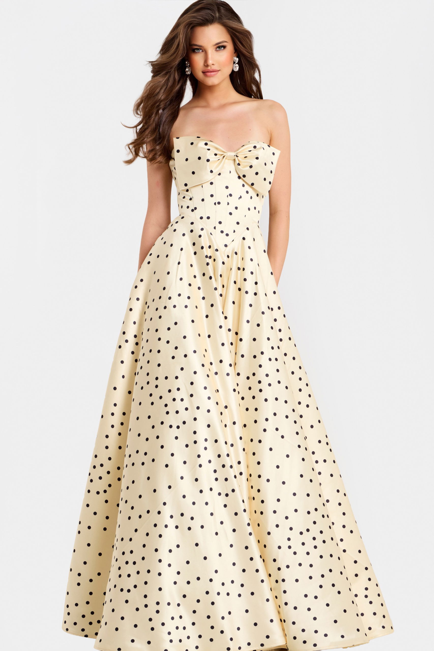 Polka Dot Strapless Prom Dress With Bow 49775 | Jovani