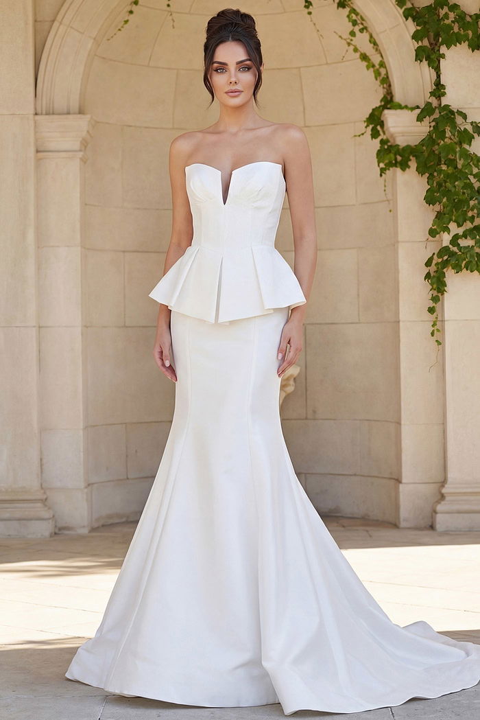 Peplum Bridal Gown With Structured Fitted Skirt JB49072 | Jovani